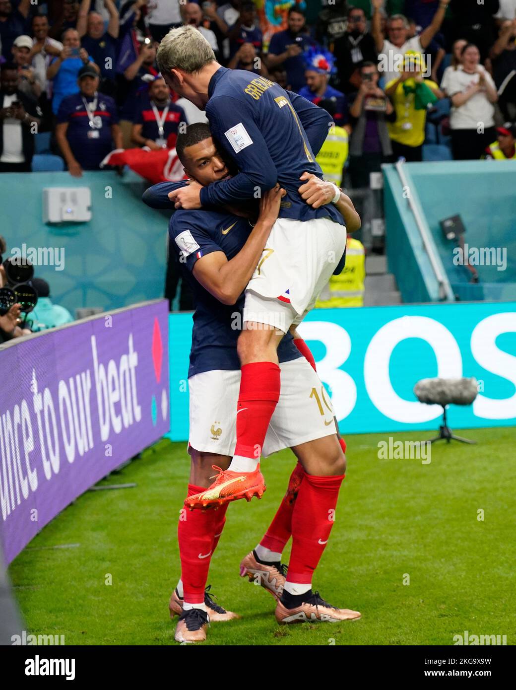 Kylian Mbappe of France celebrates his goal with his teammates during ...