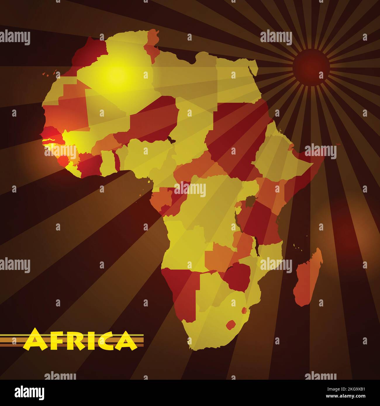 Template with the map of Africa, executed in golden colors. Vector ...