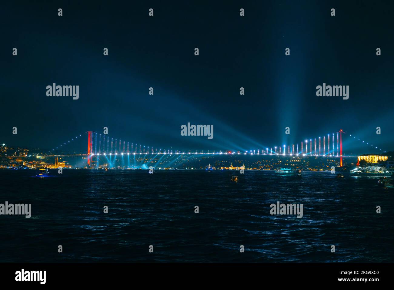 Istanbul Skyline at night. Bosphorus Bridge or 15th July Martyrs ...