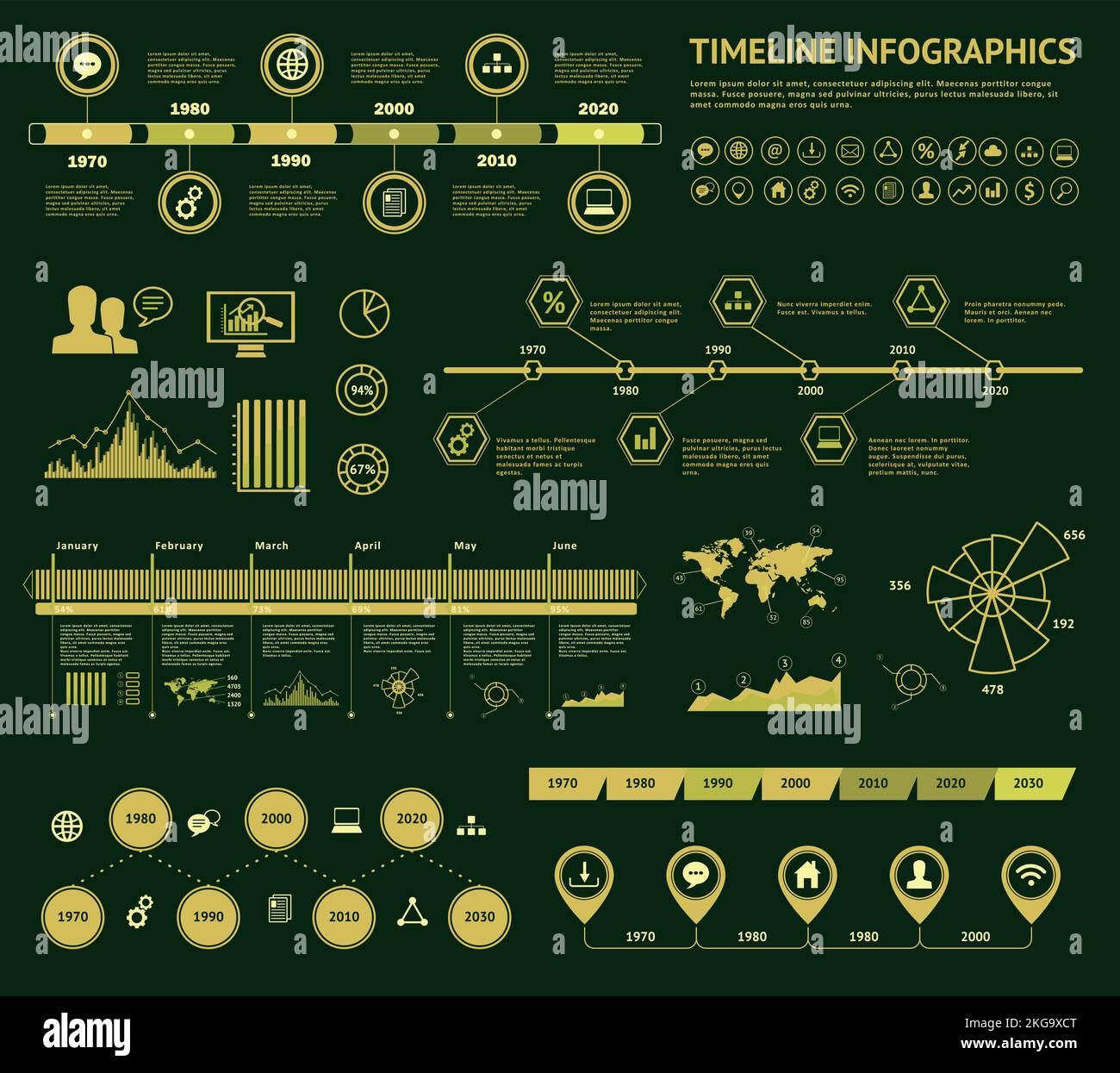 Set of timeline Infographic with diagrams and text. Vector Concept ...