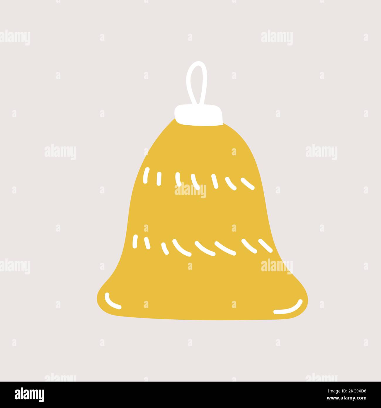 Hand drawn Christmas bell yellow color. Vector illustration, doodle ...