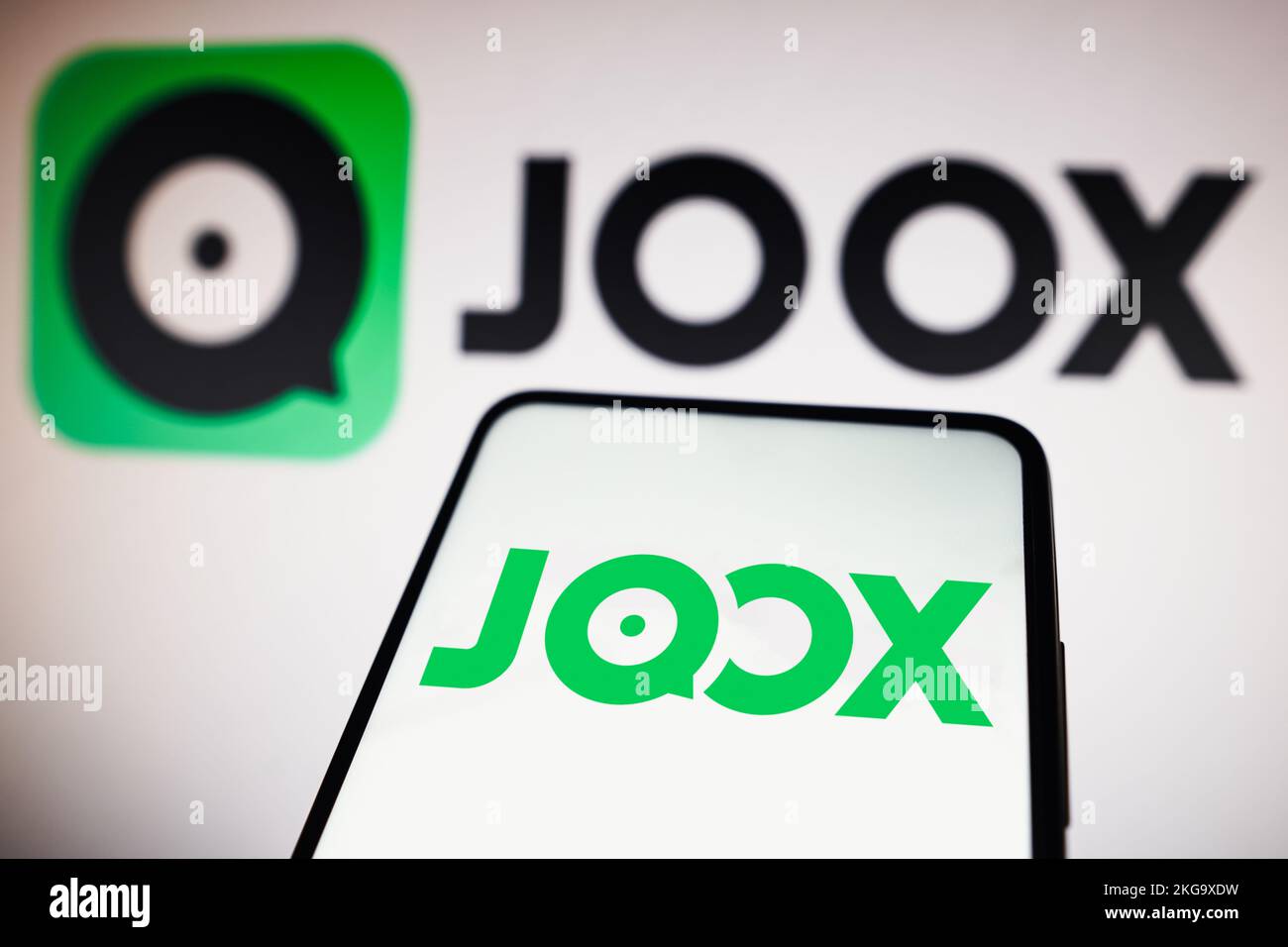 In this photo illustration, the Joox logo is displayed on a smartphone ...