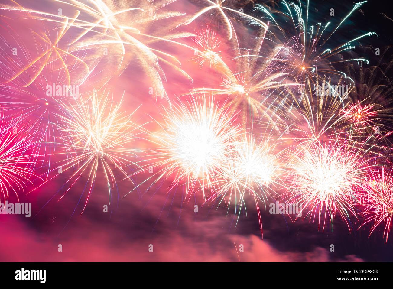 Fireworks with sparkle in long exposure shot. New year celebration ...
