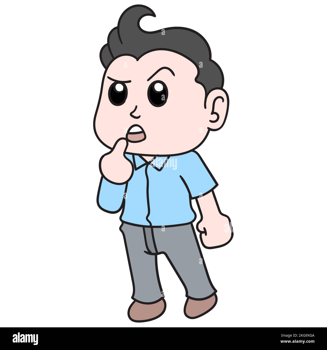 A vector illustration of a thinking boy cartoon character isolated on ...