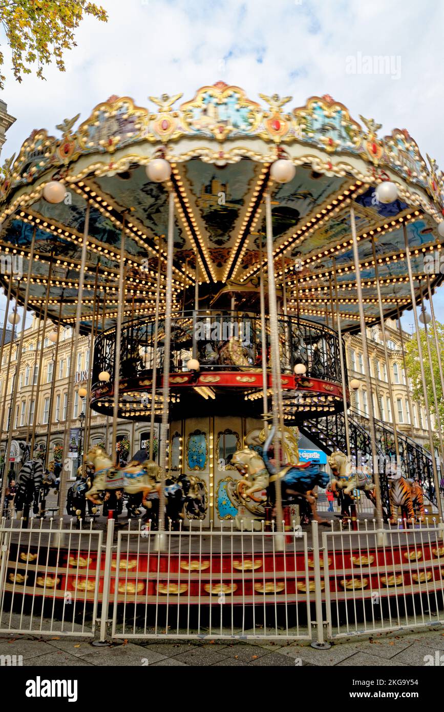 Traditional Merry-go round in Queen Street - Cardiff City Center ...