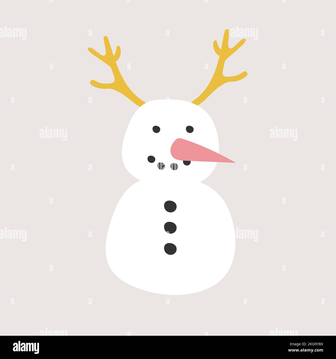 Creative hand drawn christmas card with funny smiling snowman with ...