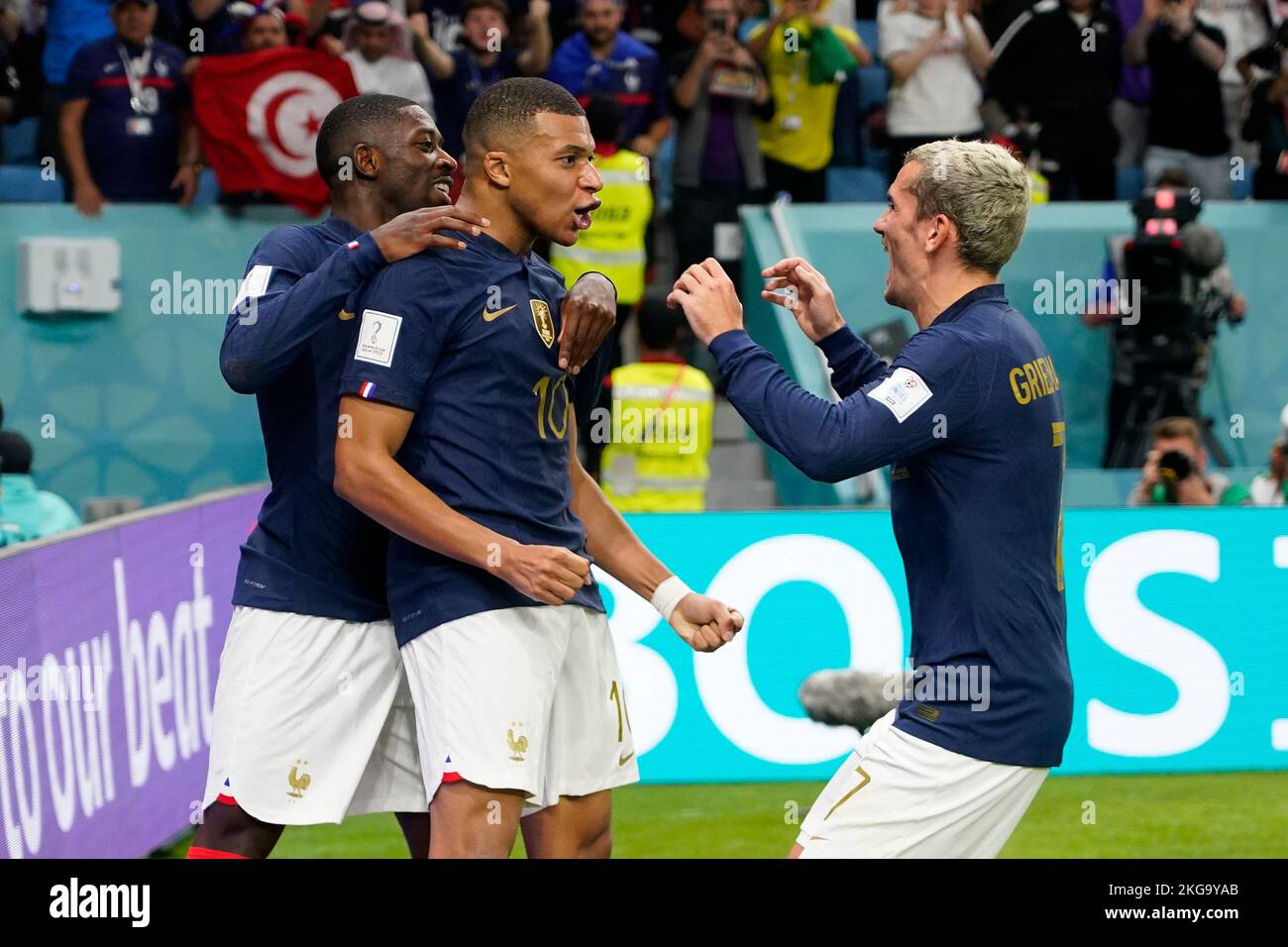 Kylian Mbappe of France celebrates his goal with his teammates during ...