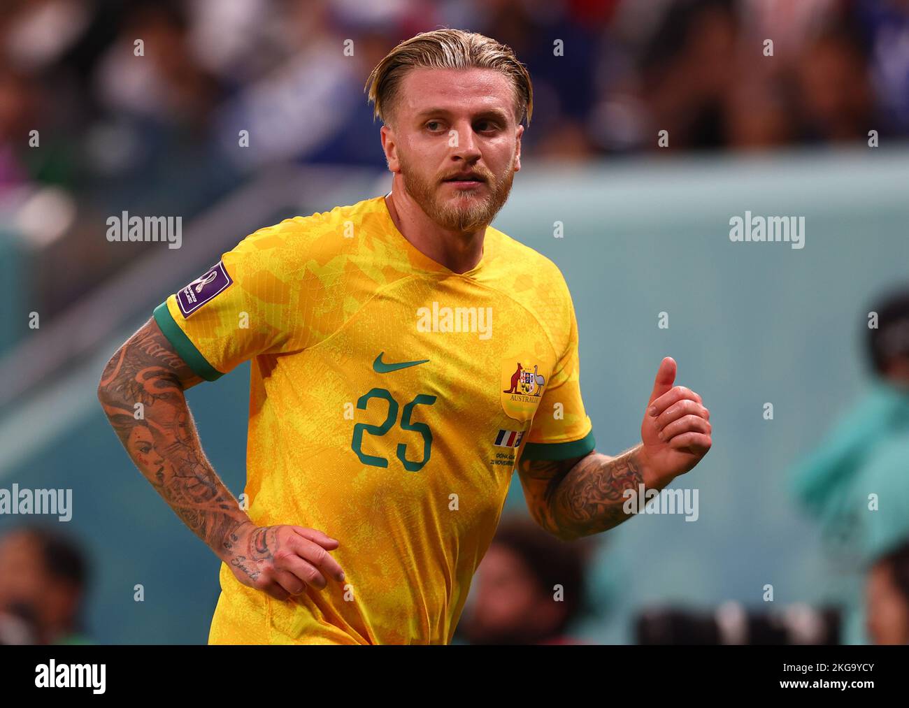 Al Wukair, Qatar, 22nd November 2022. Jason Cummings of Australia ...