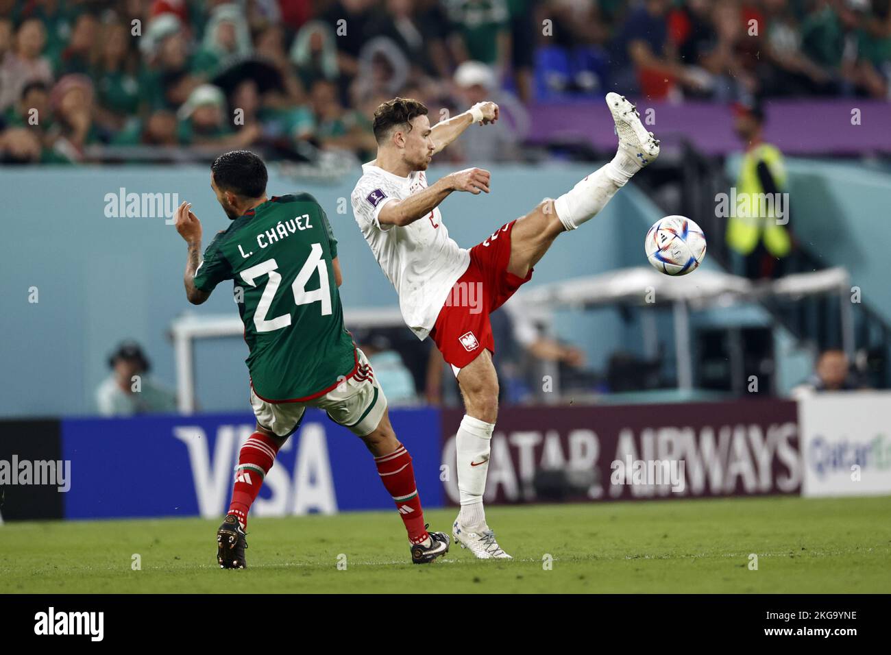 DOHA - Qatar, 22/11/2022, (LR) Luis Chavez of Mexico, Matty Cash of ...