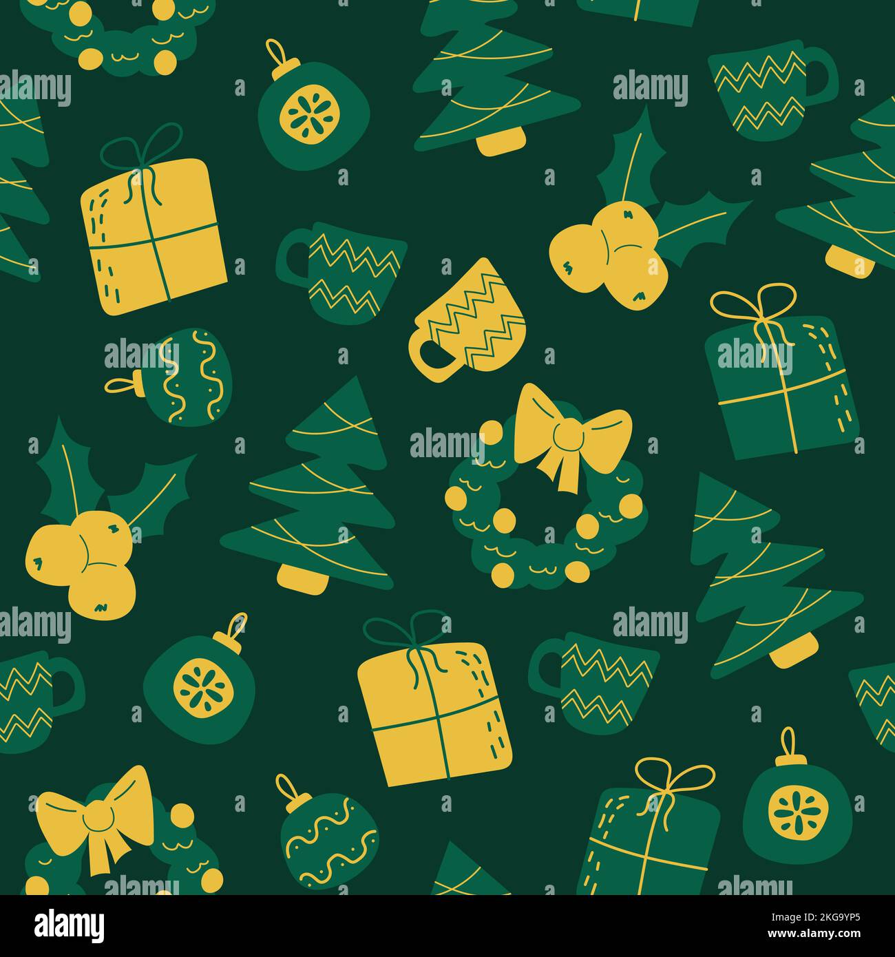 Cute and simple hand drawn doodle christmas seamless pattern background ...