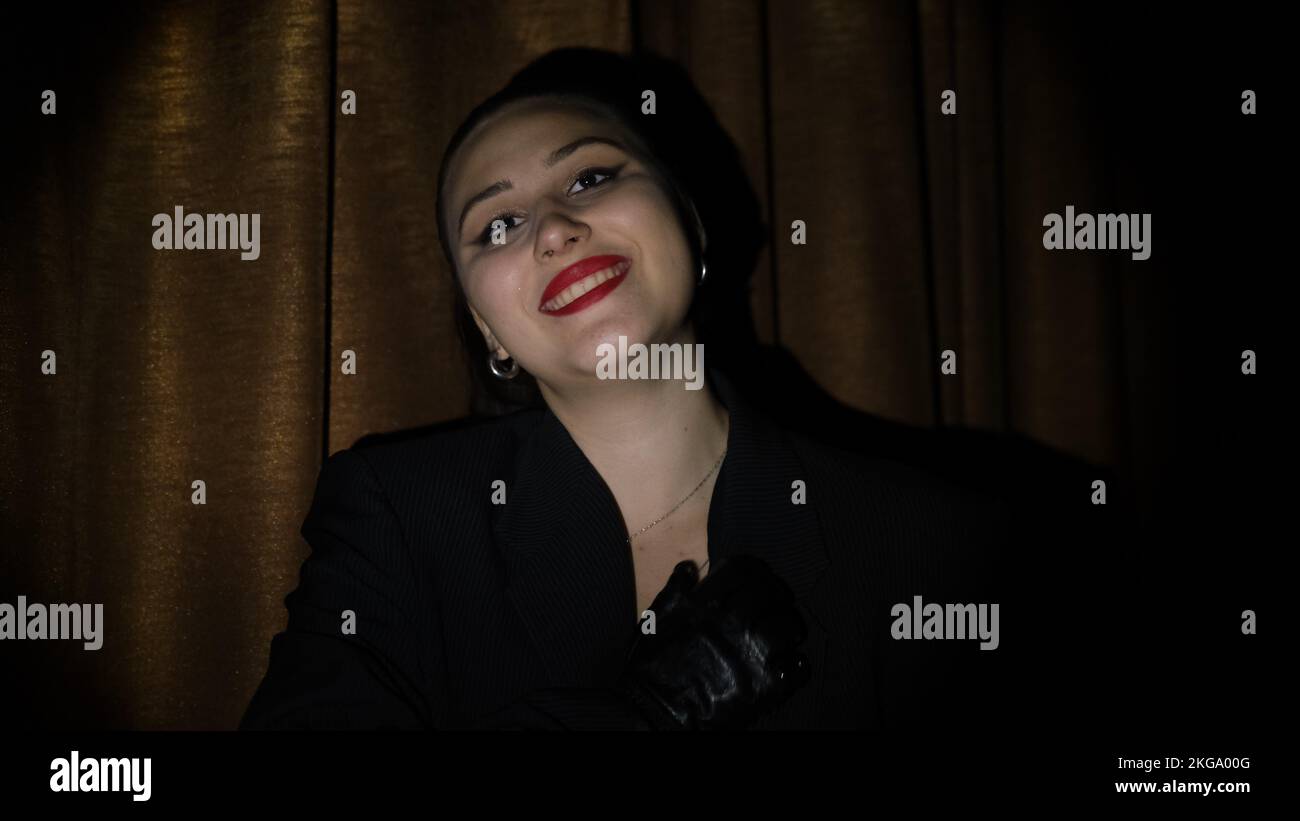 dark dramatic portrait of young beautiful scared and depressed ...