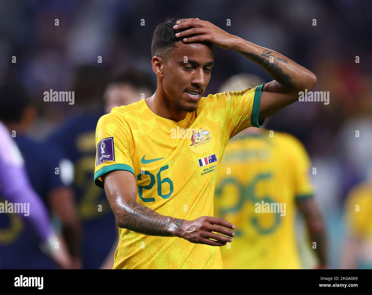 Al Wukair, Qatar, 22nd November 2022. Keanu Baccus of Australia ...