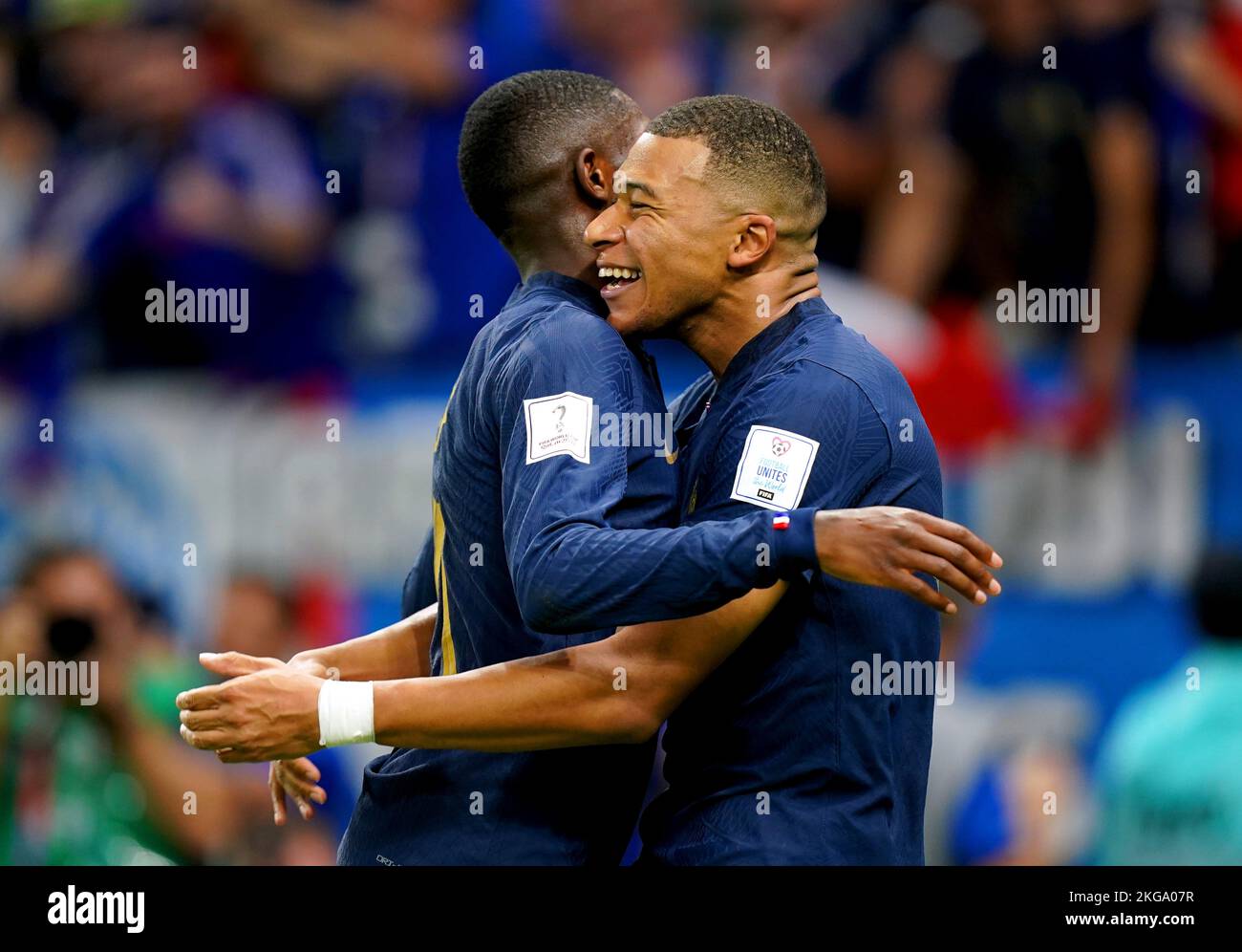 France's Kylian Mbappe (right) celebrates scoring their side's third ...