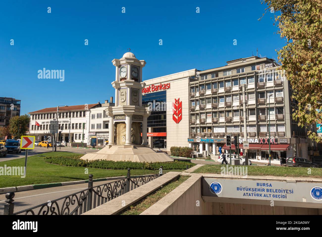 Sculpture Clock Tower, Ataturk Cad., Osmangazi, Bursa, Turkey Stock ...