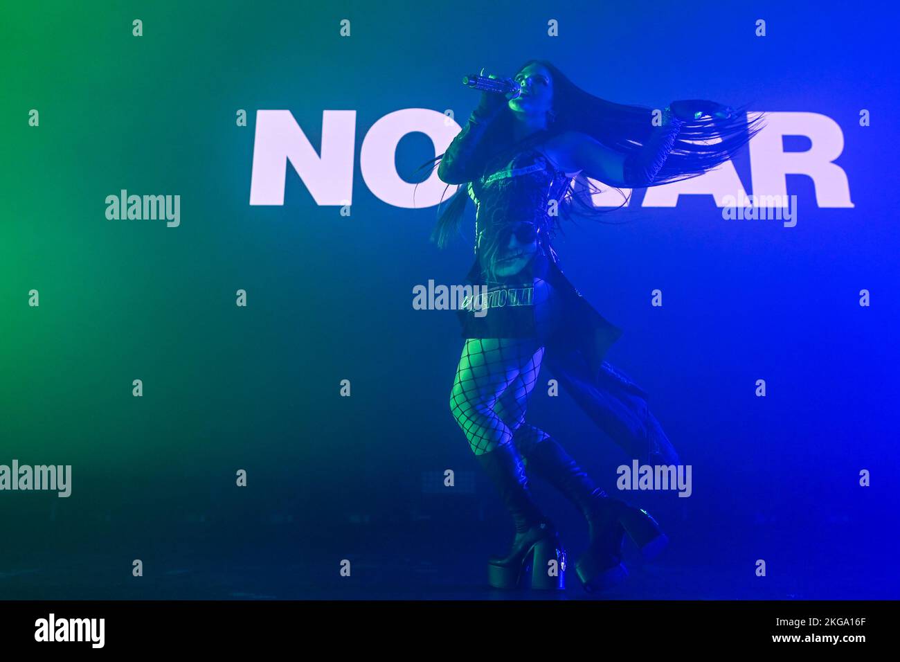 Sonya Tayurskaya of Little Big, a Russian rave band, performing live at ...