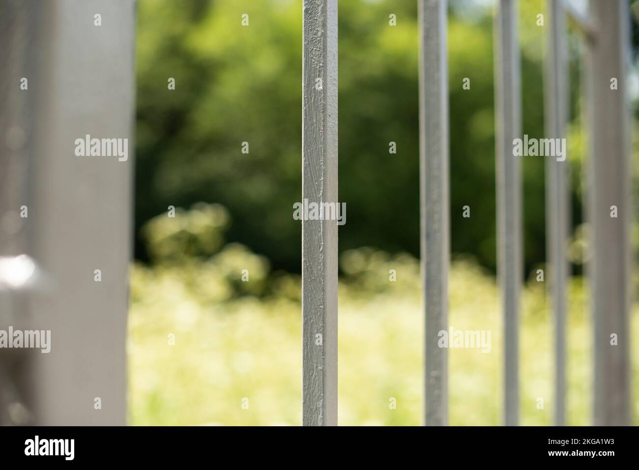 Fence in detail. Fence around house. Barrier for outsiders. Private ...