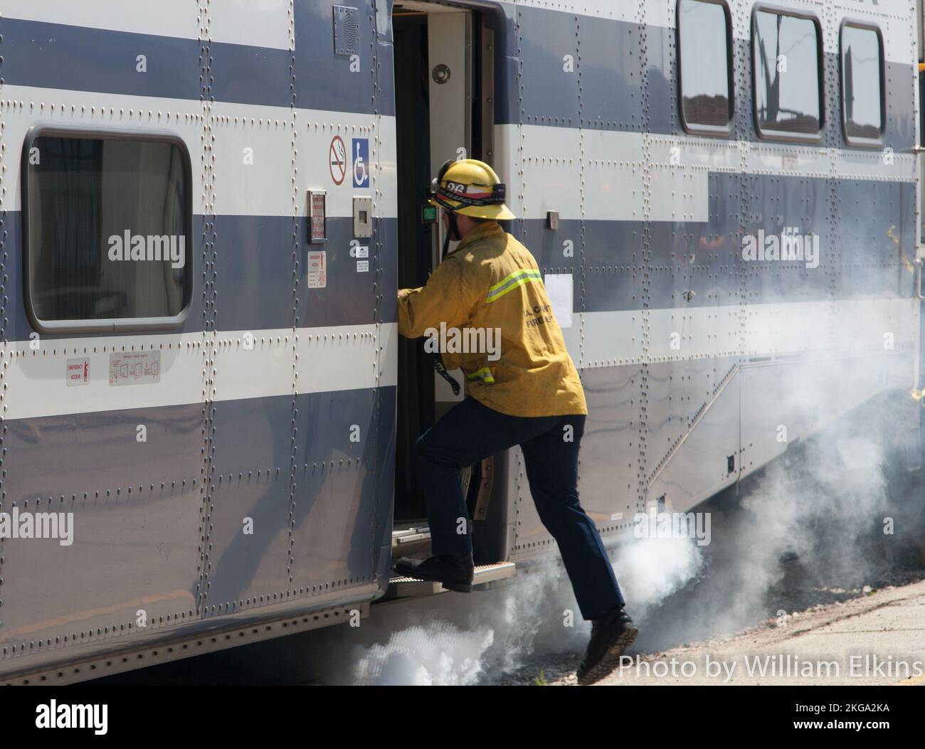 Fire Fighter Searching Train Stock Photo - Alamy
