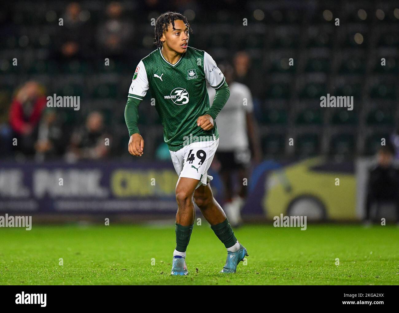 Plymouth Argyle midfielder Caleb Roberts (49) during the Papa John's ...