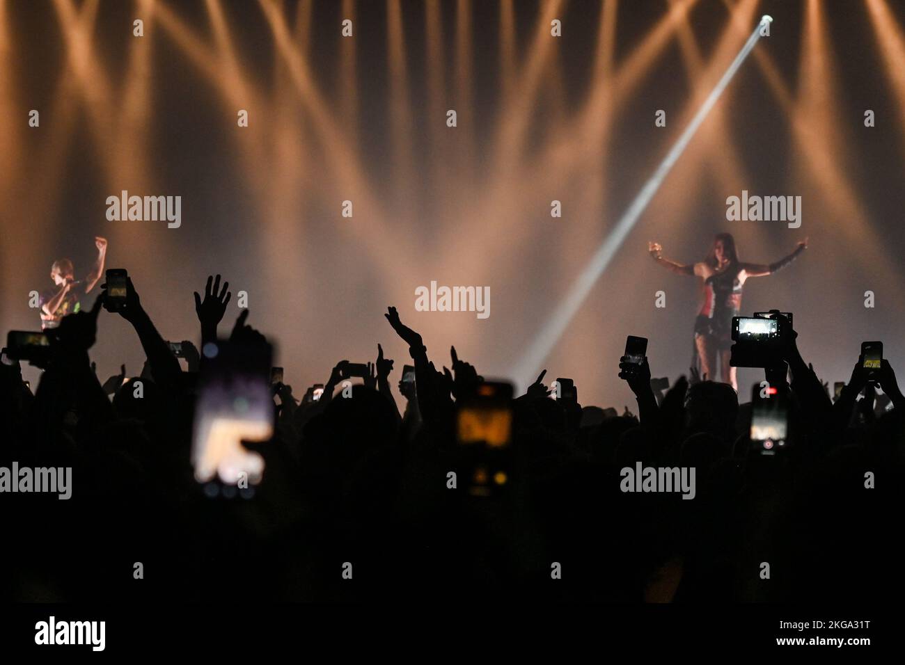Sonya Tayurskaya and Ilya Prusikin of Little Big, a Russian rave band ...