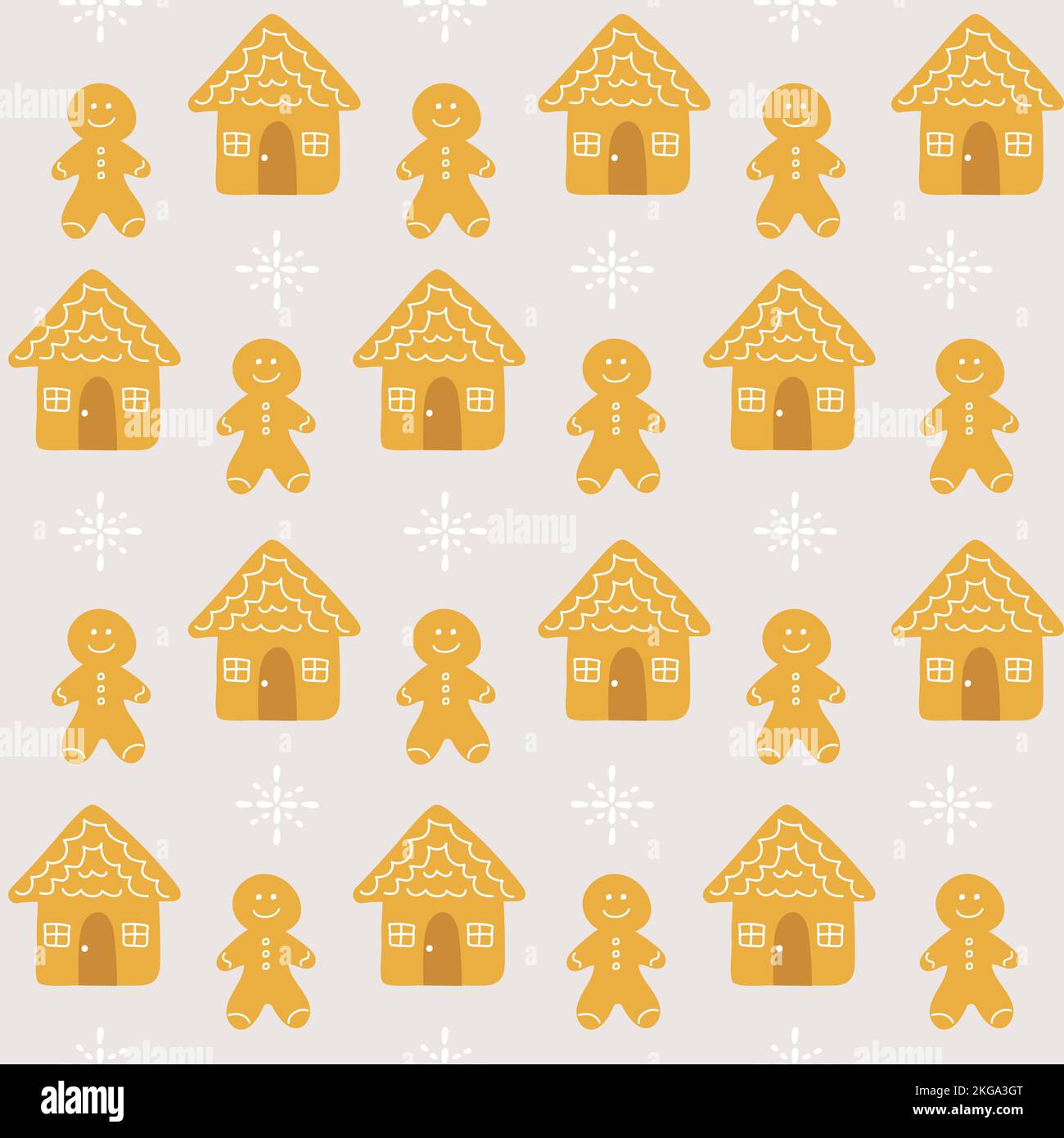 Christmas seamless background of gingerbread cookies and houses on grey ...