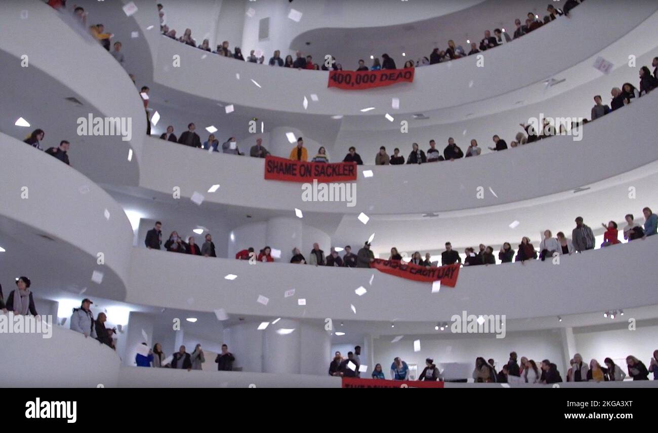ALL THE BEAUTY AND THE BLOODSHED, protest urging the Guggenheim Museum ...