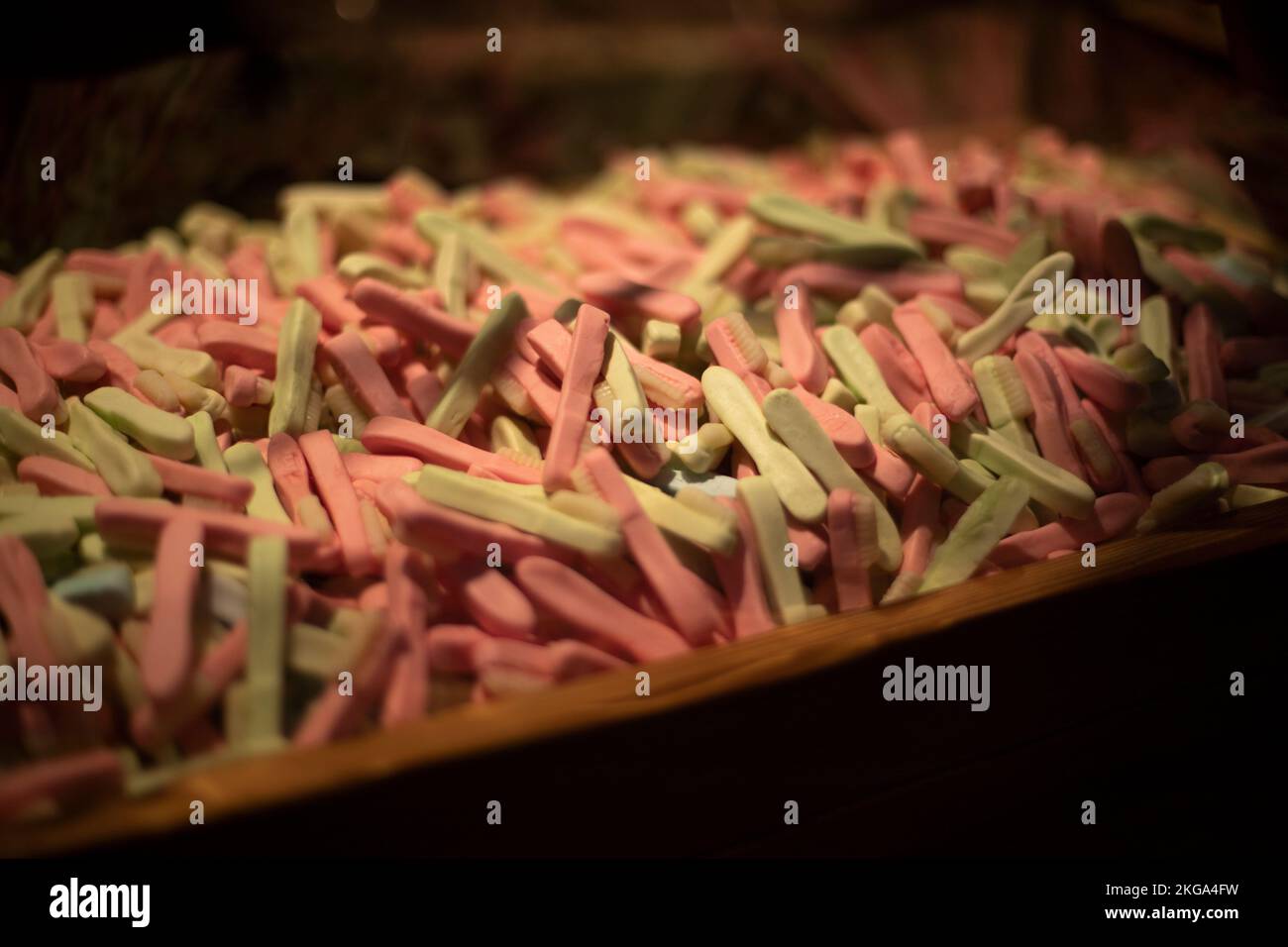 Sweets on wind. Chewing gum in box. Lots of candy in drawer. Details of ...