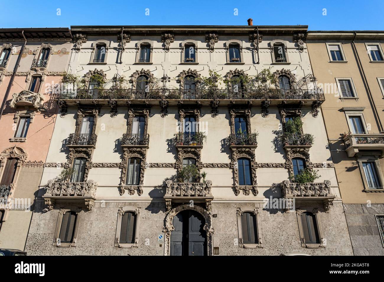 Close up of Casa Balzarini, a liberty art deco style palace built in ...