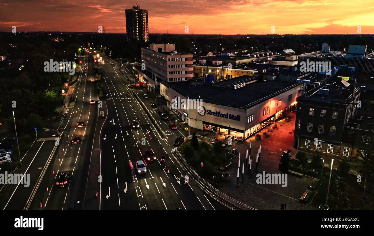 An aerial view of the Stretford Mall on Chester road in Manchester ...