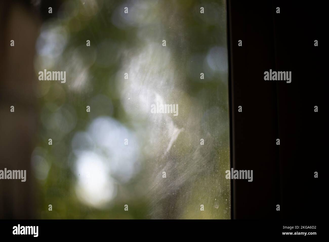 Reflection in glass. Dirty window. Dust on window glass. Interior ...