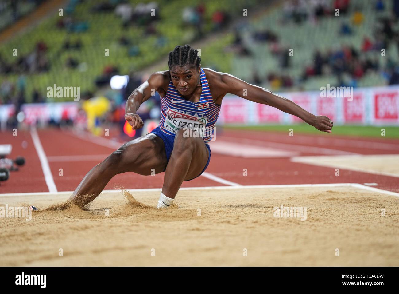 Naomi Metzger participating in the long jump of the European Athletics ...