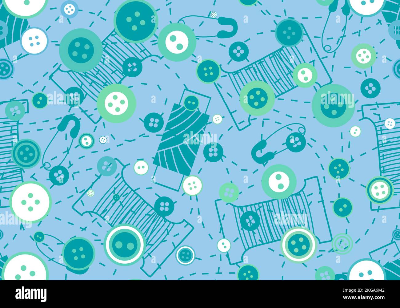 Cartoon sewing seamless buttons and scissors and pins pattern for ...