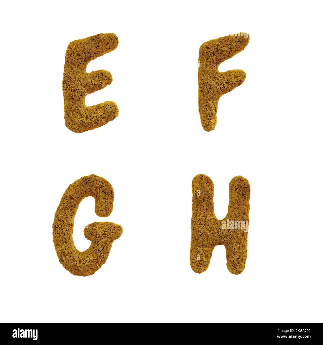 3D render of yellow sponge capital letter alphabet - letters E- H Stock ...