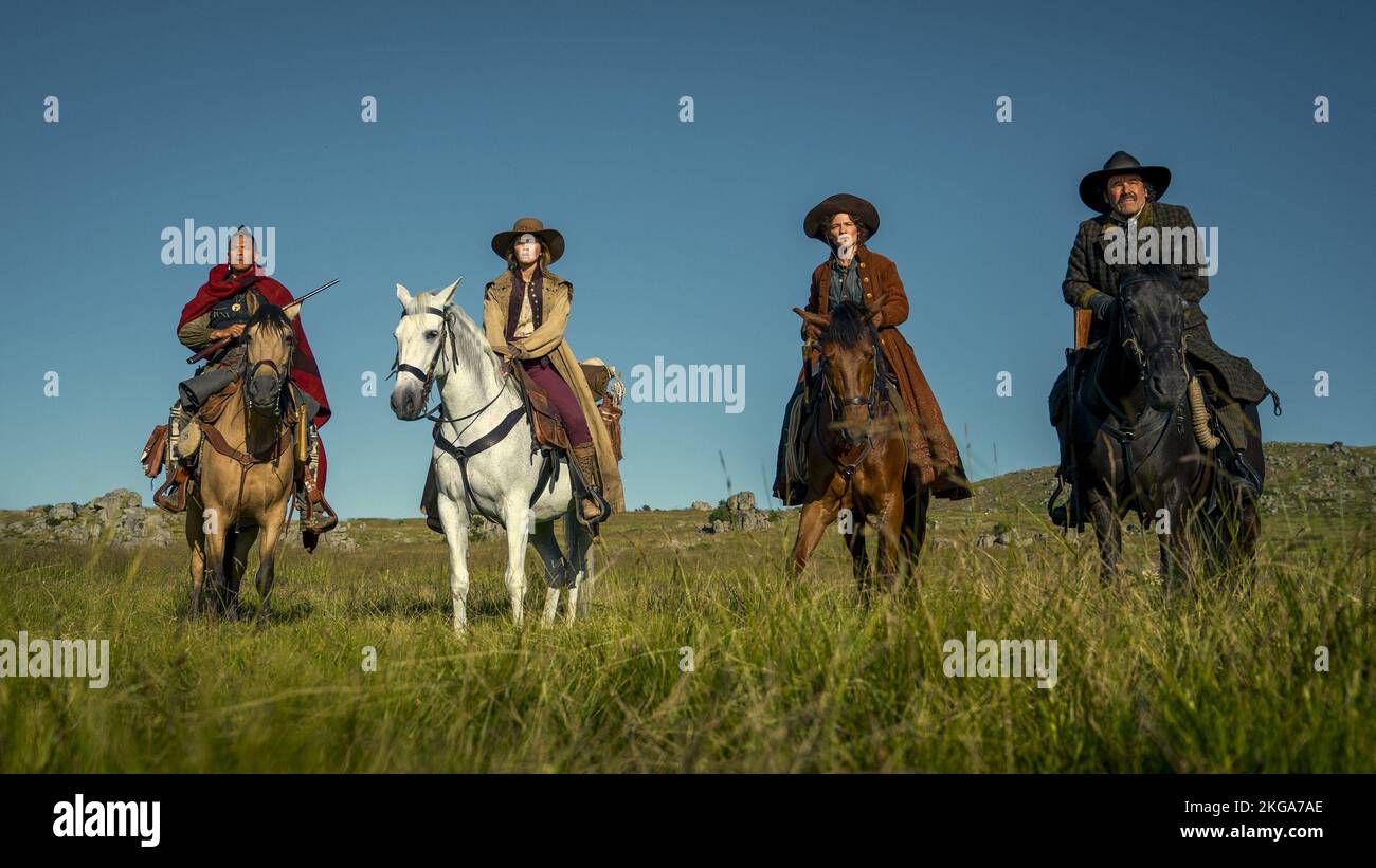 THE ENGLISH, from left: Chaske Spencer, Emily Blunt, Valerie Pachner ...