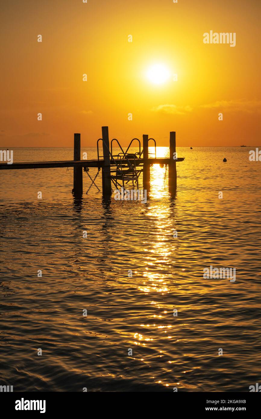 Club 55 pontoon in Pampelonne Beach at sunrise at summer early morning ...