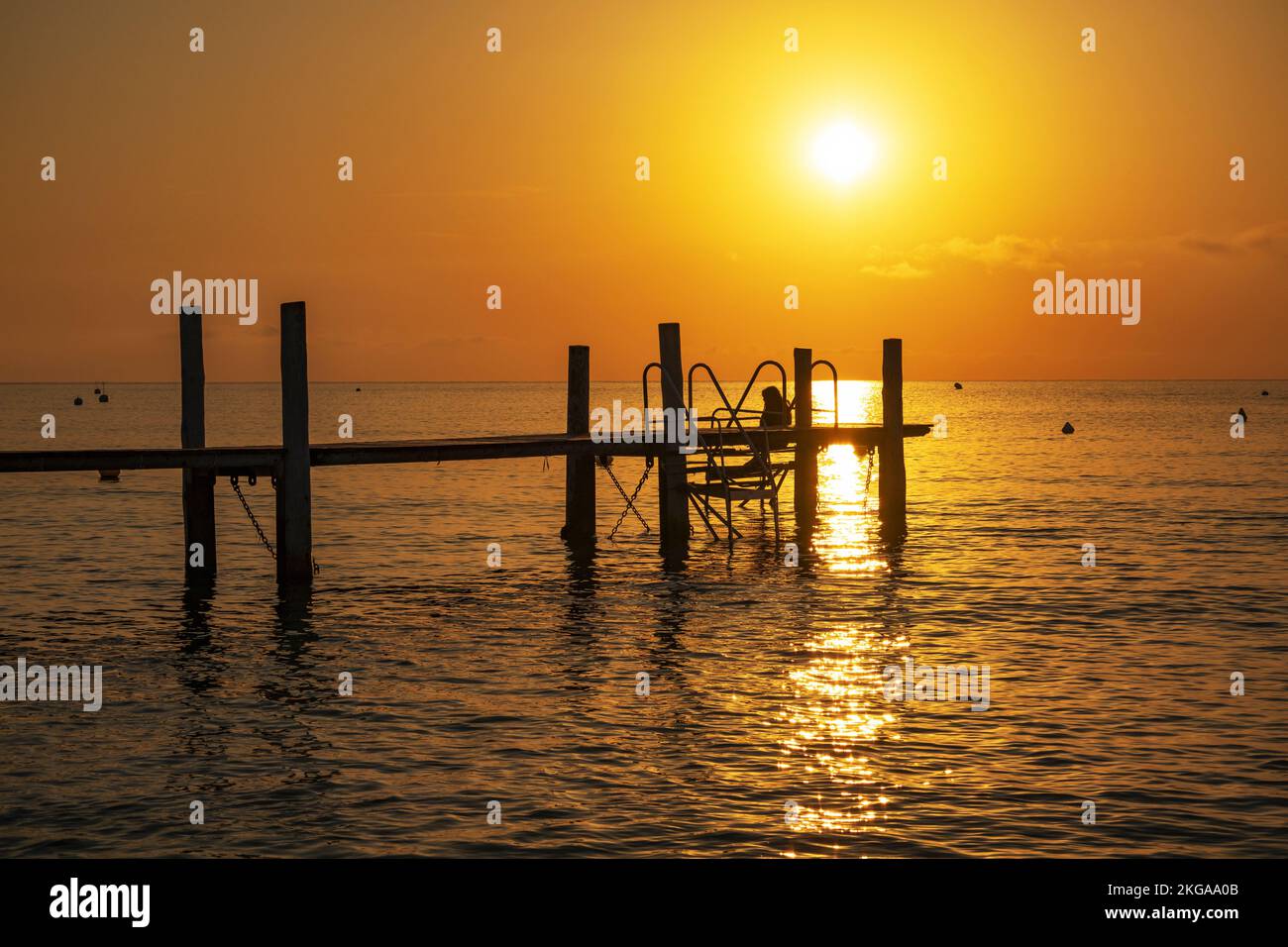 Club 55 pontoon in Pampelonne Beach at sunrise at summer early morning ...