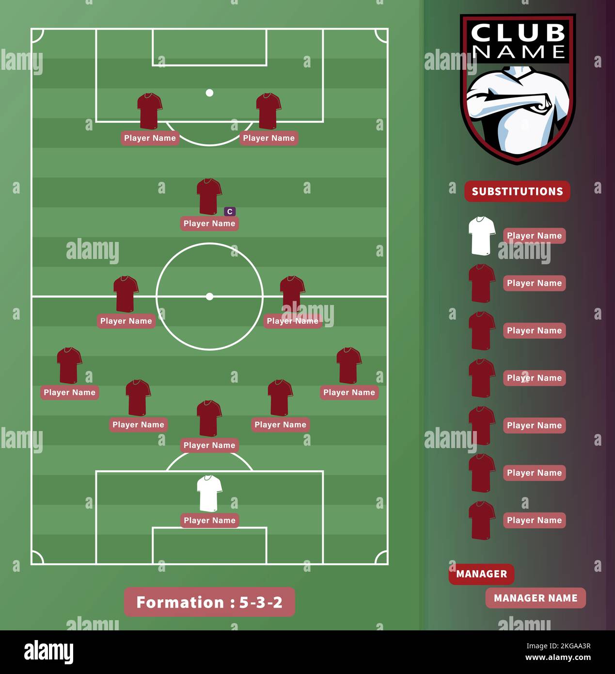 A vector Illustration of football players 5-3-2 variation formation ...