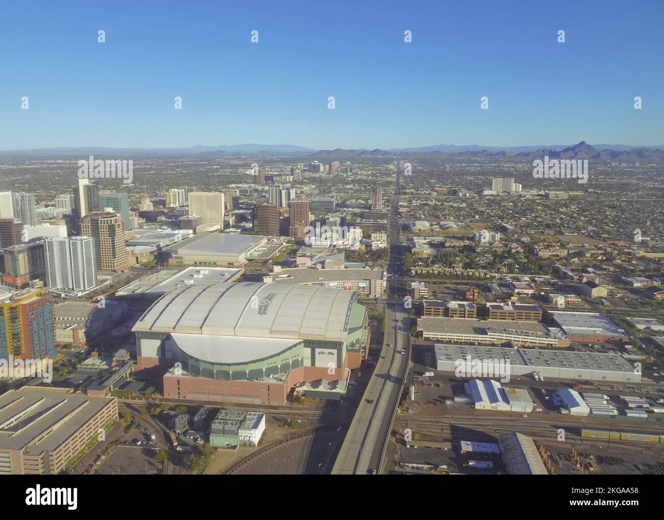 Arizona, USA, 11th November, 2022 Aerial view over downtown Phoenix, AZ ...