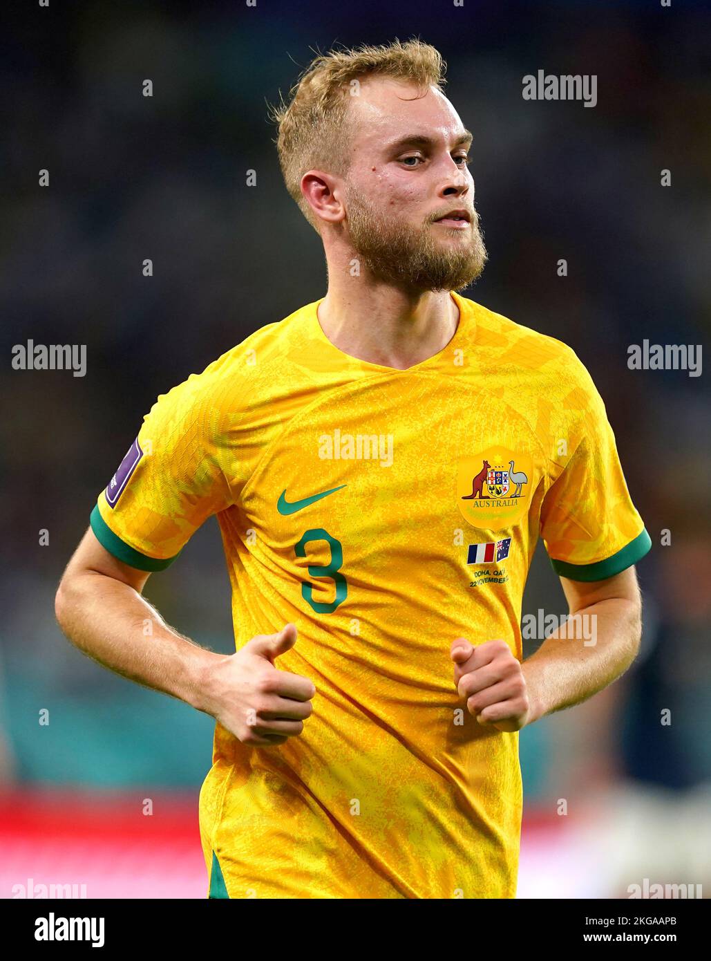Australia's Nathaniel Atkinson during the FIFA World Cup Group D match ...
