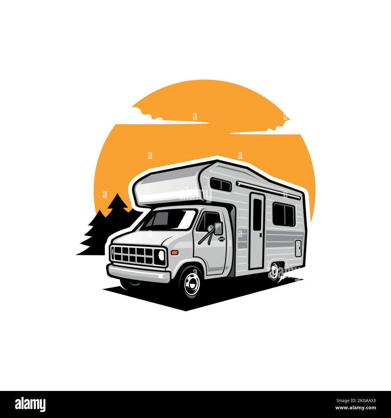 A beautiful logo for camper truck with a sun isolated on white ...