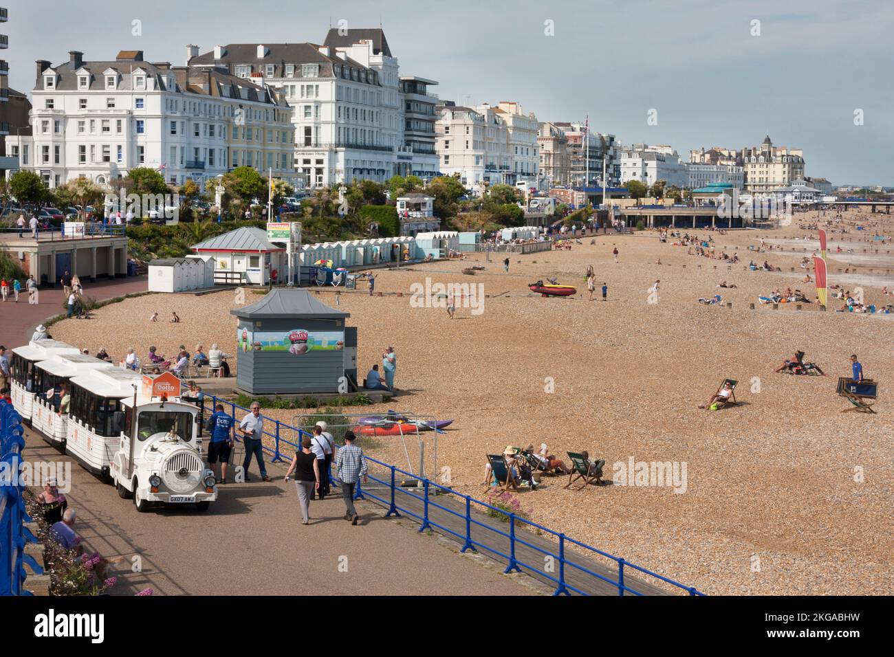 Eastbourne seafront and dotto train,West Beach, East Sussex, England ...