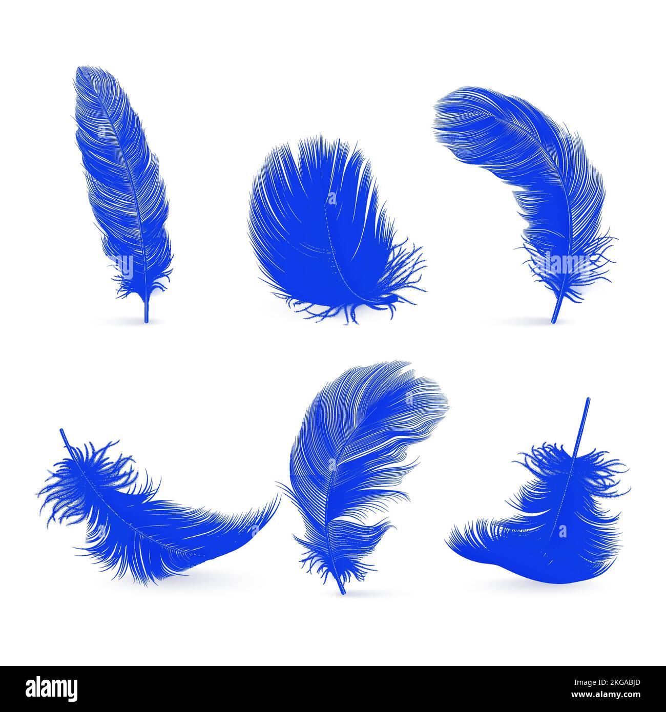 Vector 3d Realistic Blue Fluffy Feather Set Isolated on White ...