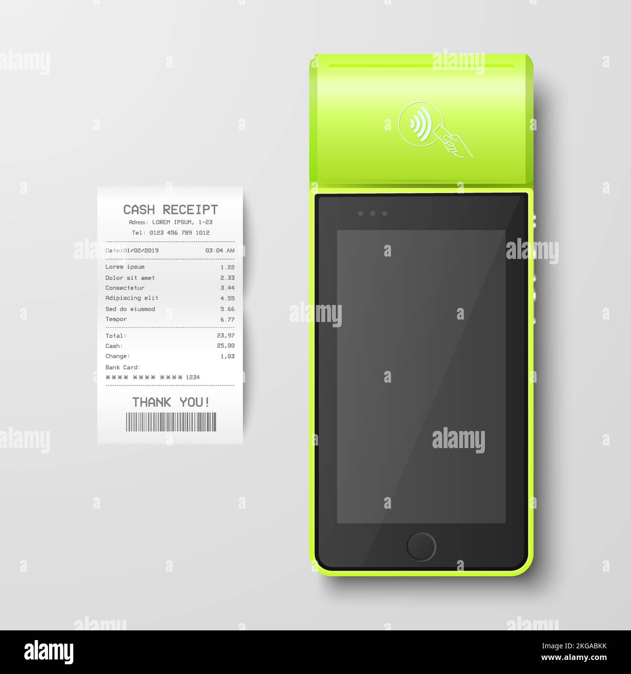 Vector 3d NFC Payment Machine with Approved Status, Paper Check, Receipt Isolated. Wi-fi ...