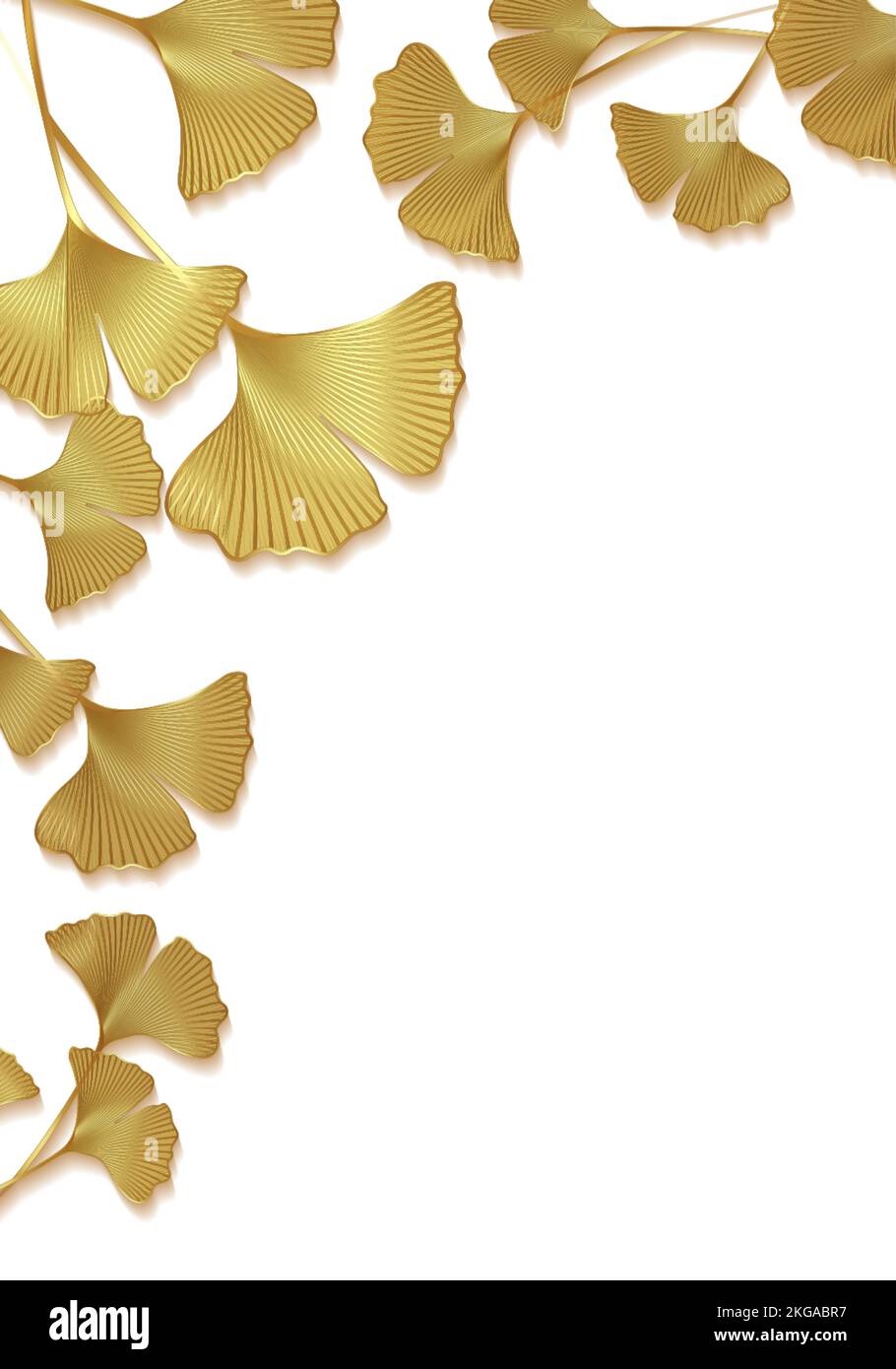 Gold frame of Ginkgo biloba leaves isolated on white background. Golden ...