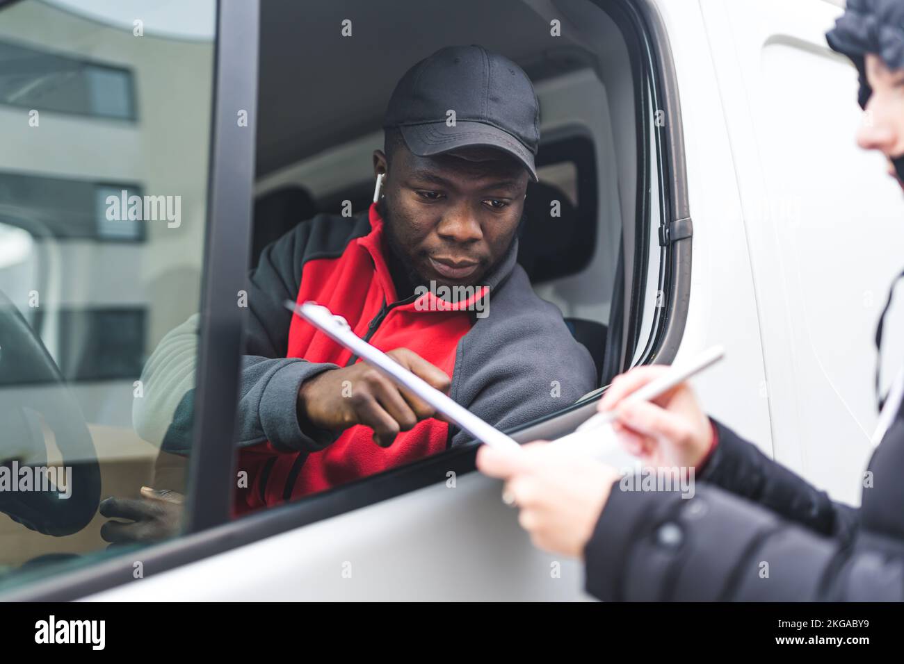 Delivery logistics. Process of package delivery. Unrecognizable ...