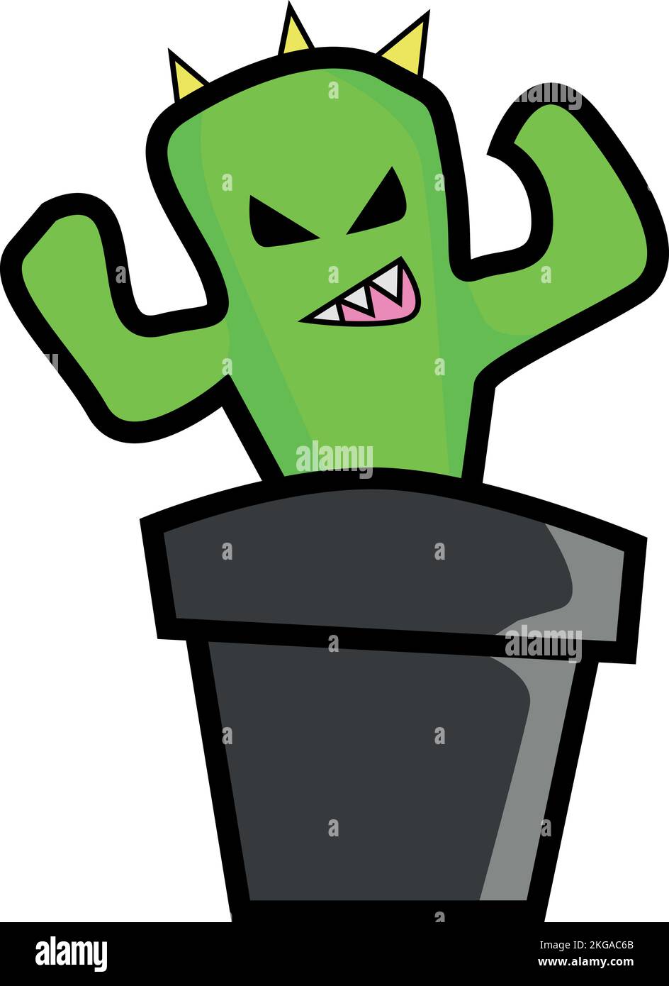 An illustrated design of an angry green cactus in a plant pot, wearing ...