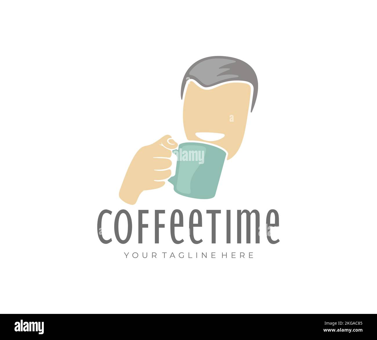 Coffee time, man drinking coffee or tea and holding a cup, logo design ...