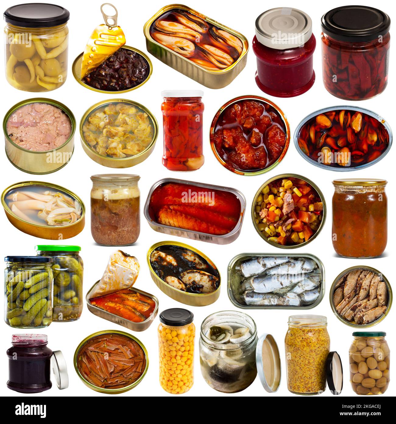 Set of various preserves isolated Stock Photo - Alamy