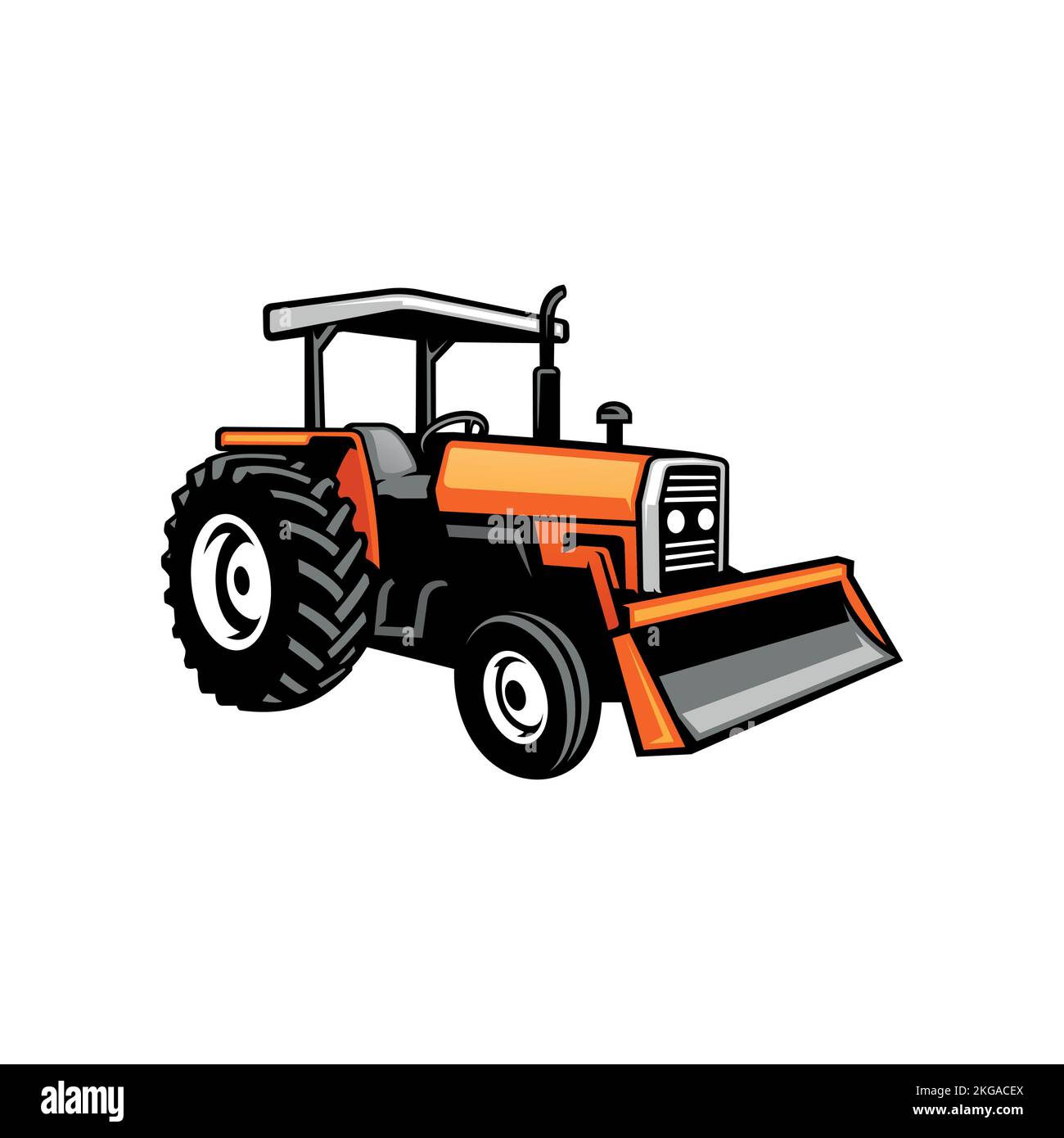 An illustrated design of an orange excavator loader vehicle on a white ...