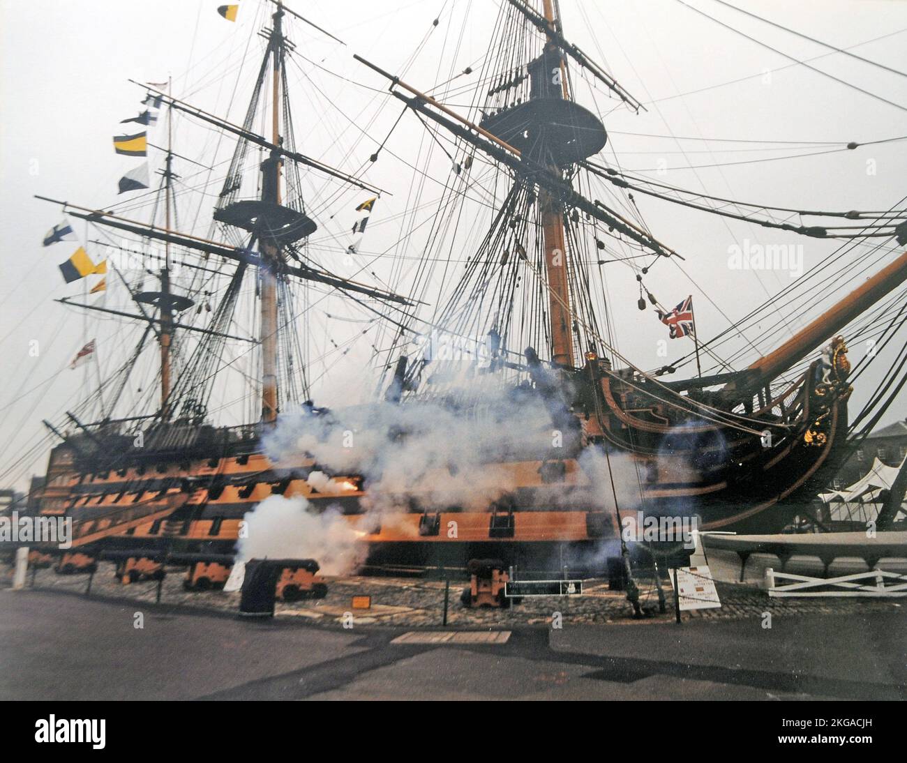HMS VICTORY FIRES A BROADSIDE IN PORTSMOUTH NAVAL BASE. PIC MIKE WALKER ...