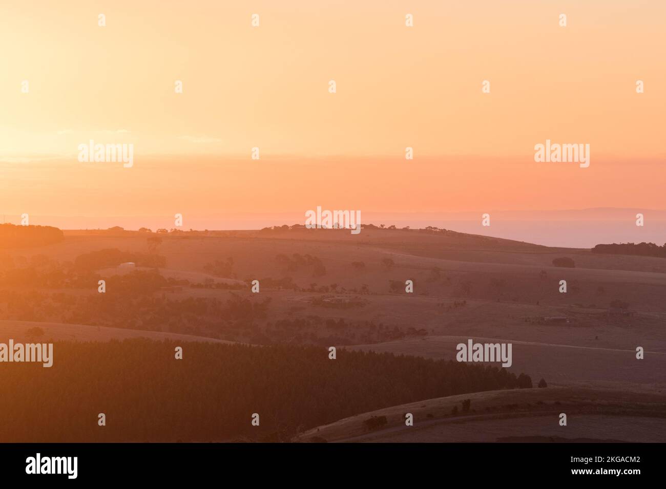 The grazed golden hills of the Fleurieu Pensinsula, with the ocean ...